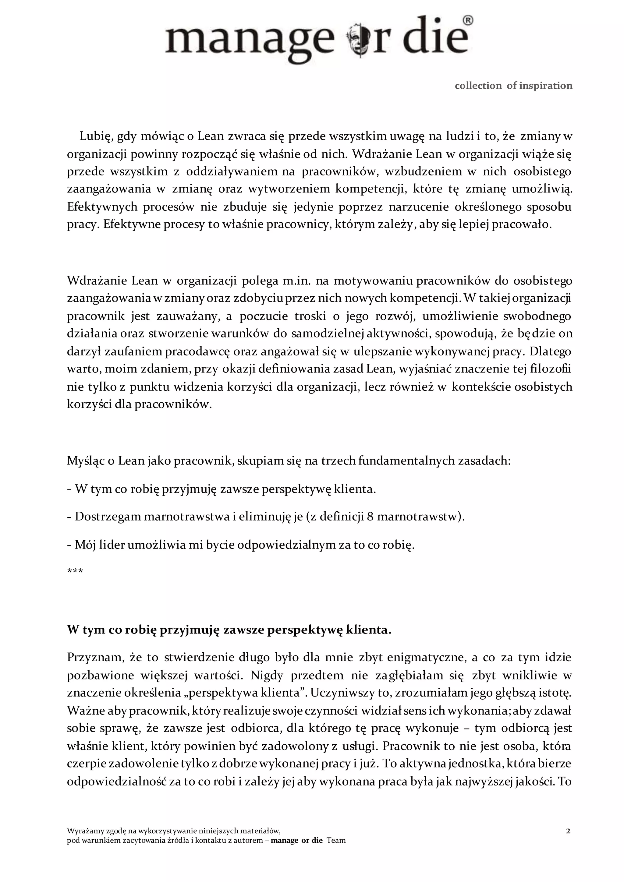 Lean Management, a miejsce pracy - Manage or Die Collection of ...