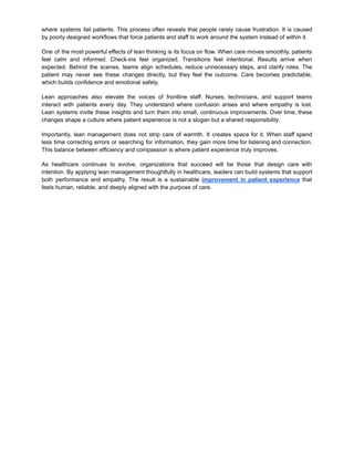Lean Management Approaches for Better Patient Experiences | PDF