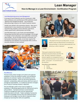 Lean Manager Certification Program - January 2018 | PDF