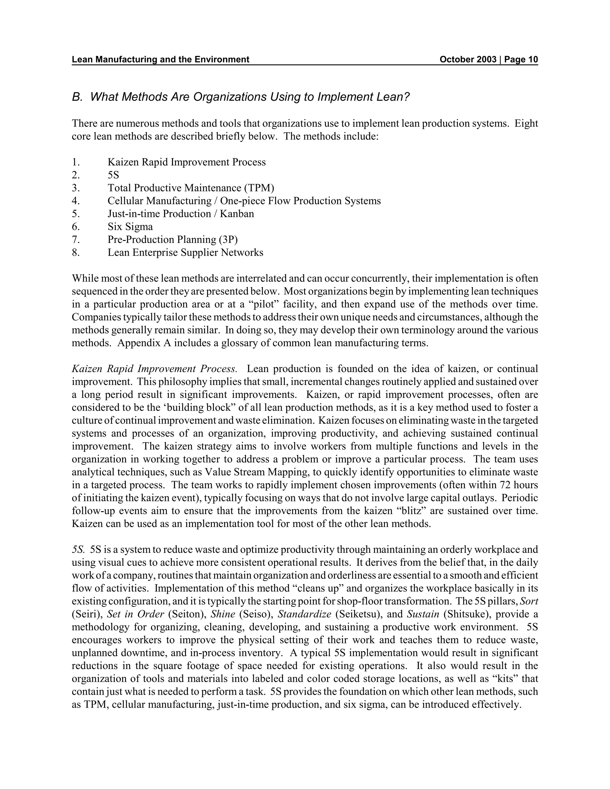 Lean manufacturing and the environment | PDF