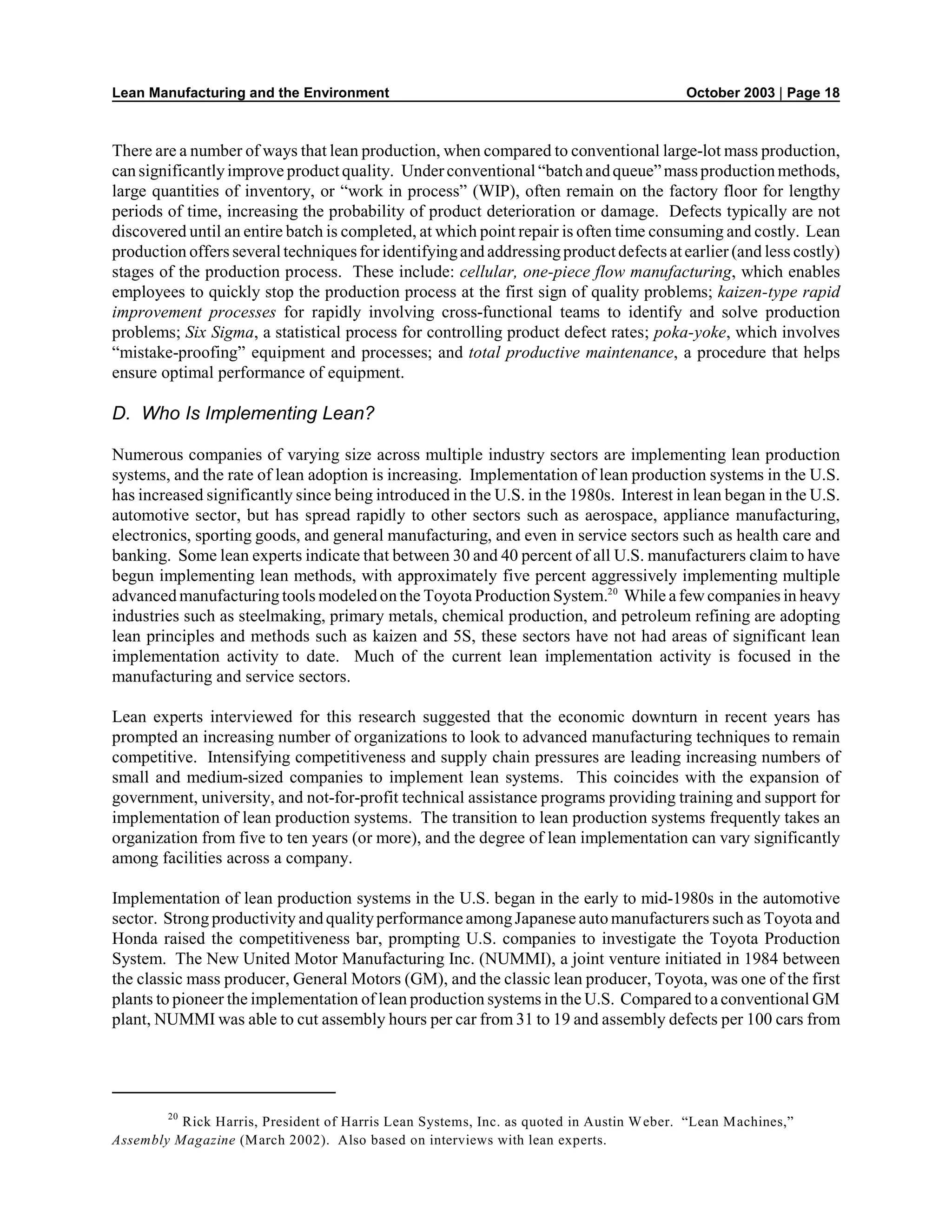 Lean manufacturing and the environment | PDF