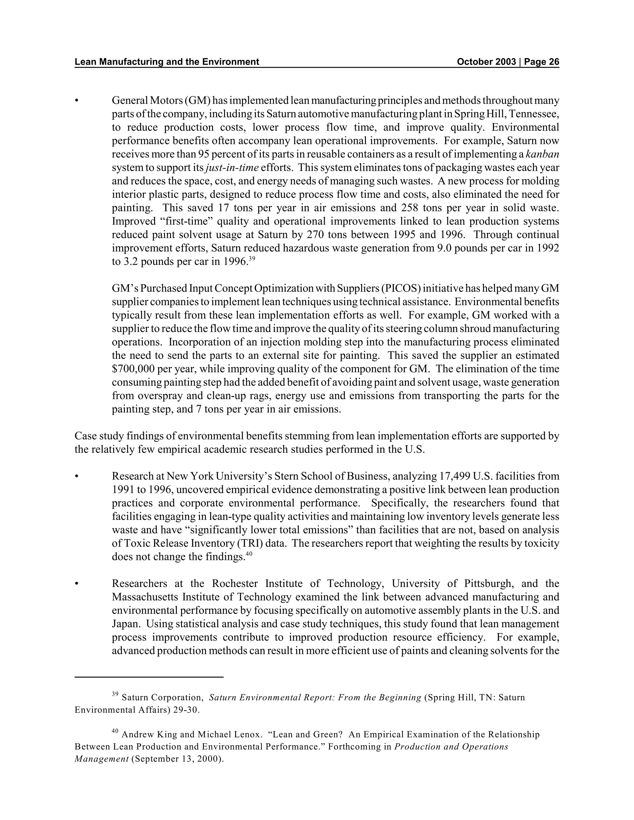 Lean manufacturing and the environment | PDF