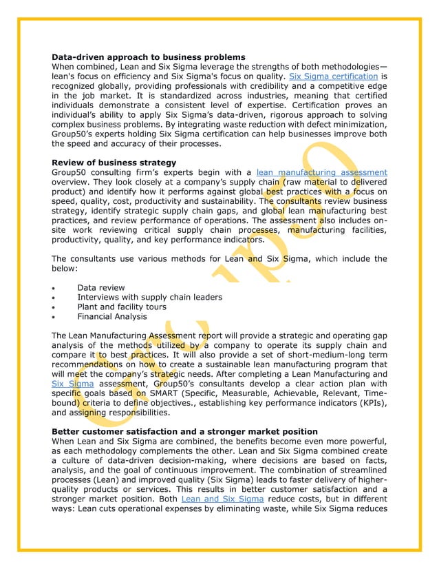 Lean Manufacturing Assessment - Group50® Consulting | PDF