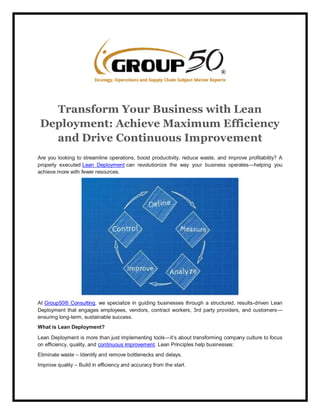 Lean Manufacturing Assessments - Group50 Consulting | PDF