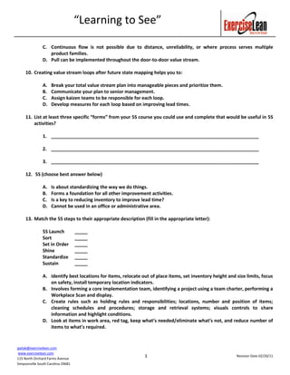 Lean Manufacturing Exam Questions Mar 2011 | DOCX