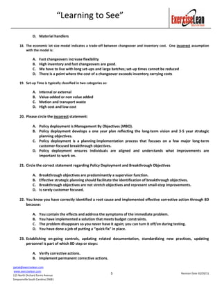 Lean Manufacturing Exam Questions Mar 2011 | DOCX