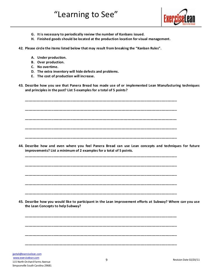 Lean Manufacturing Exam Questions Mar 2011