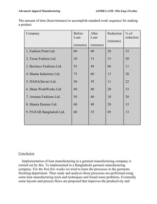 Lean manufacturing tools for garment industry | PDF