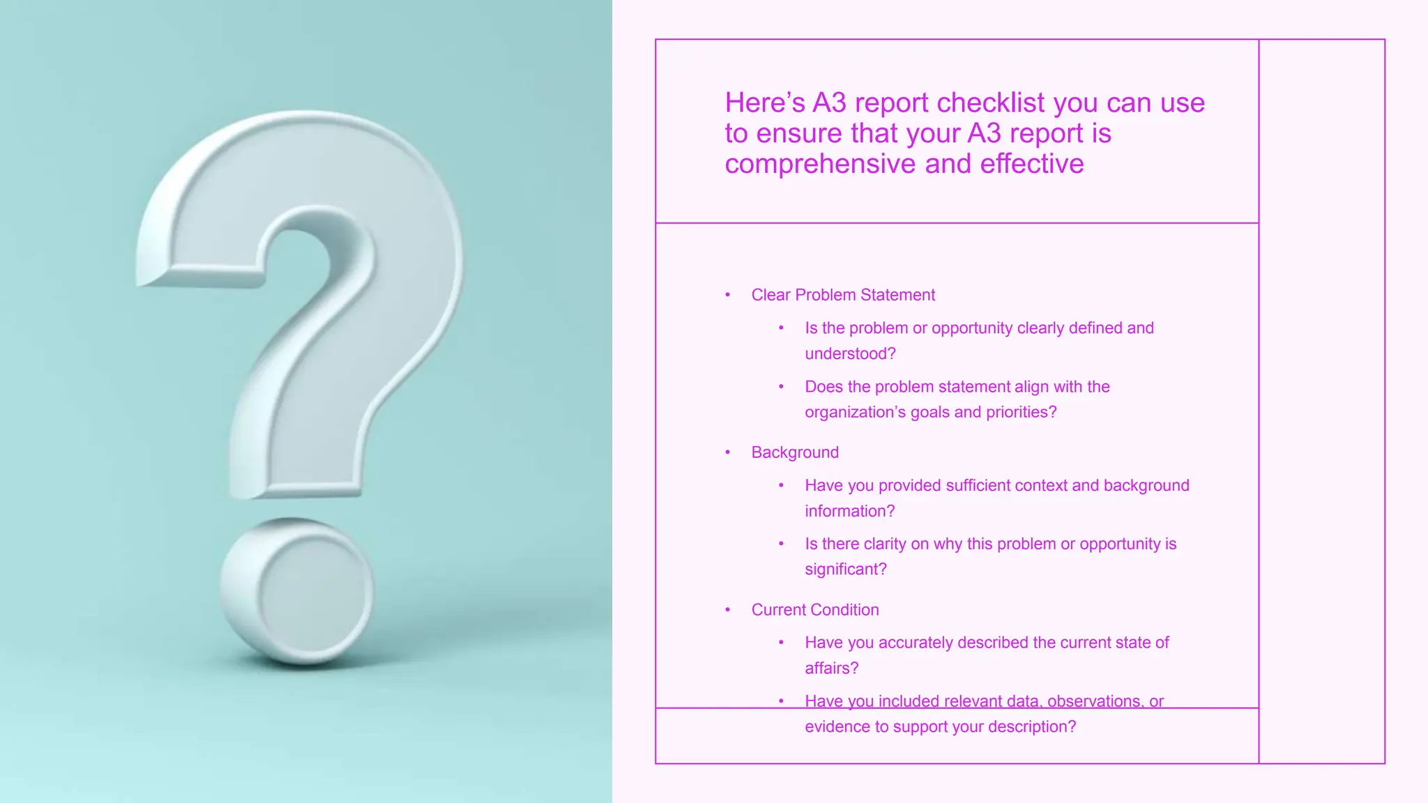 Lean methodology A3 Report Checklist eAuditor Audits & Inspections | PPT