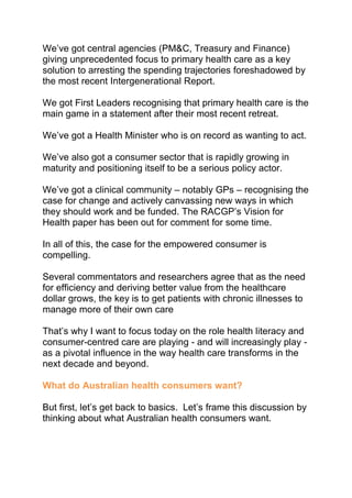 Health literacy and consumer-centred care: at the brink of change? | PDF