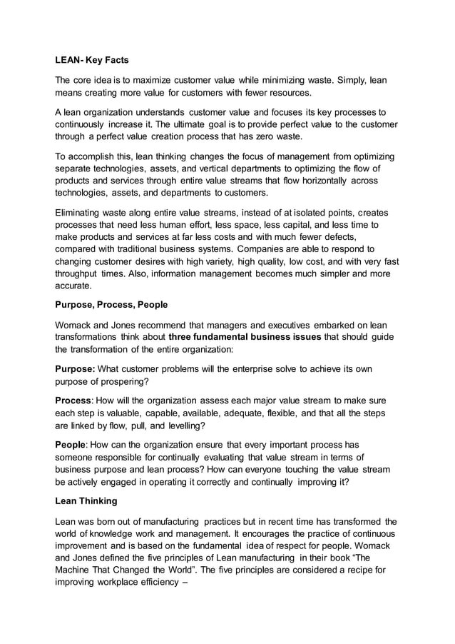 Lean notes | DOCX | Manufacturing Industry | Industries