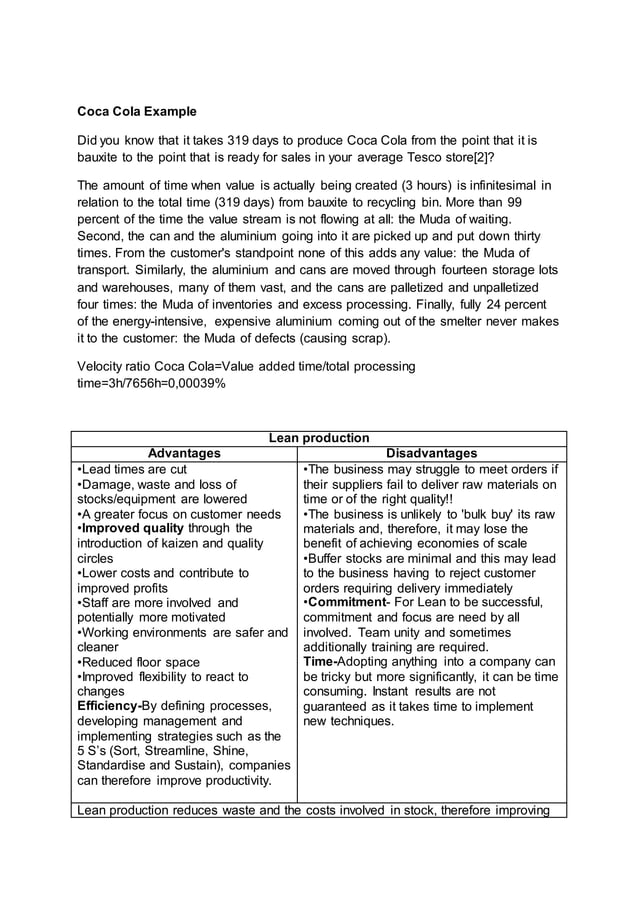 Lean notes | DOCX | Manufacturing Industry | Industries