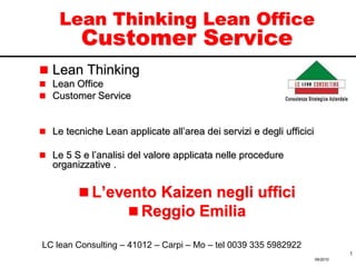 Lean Office : Interessante Applicazione in un Customer Service | PDF