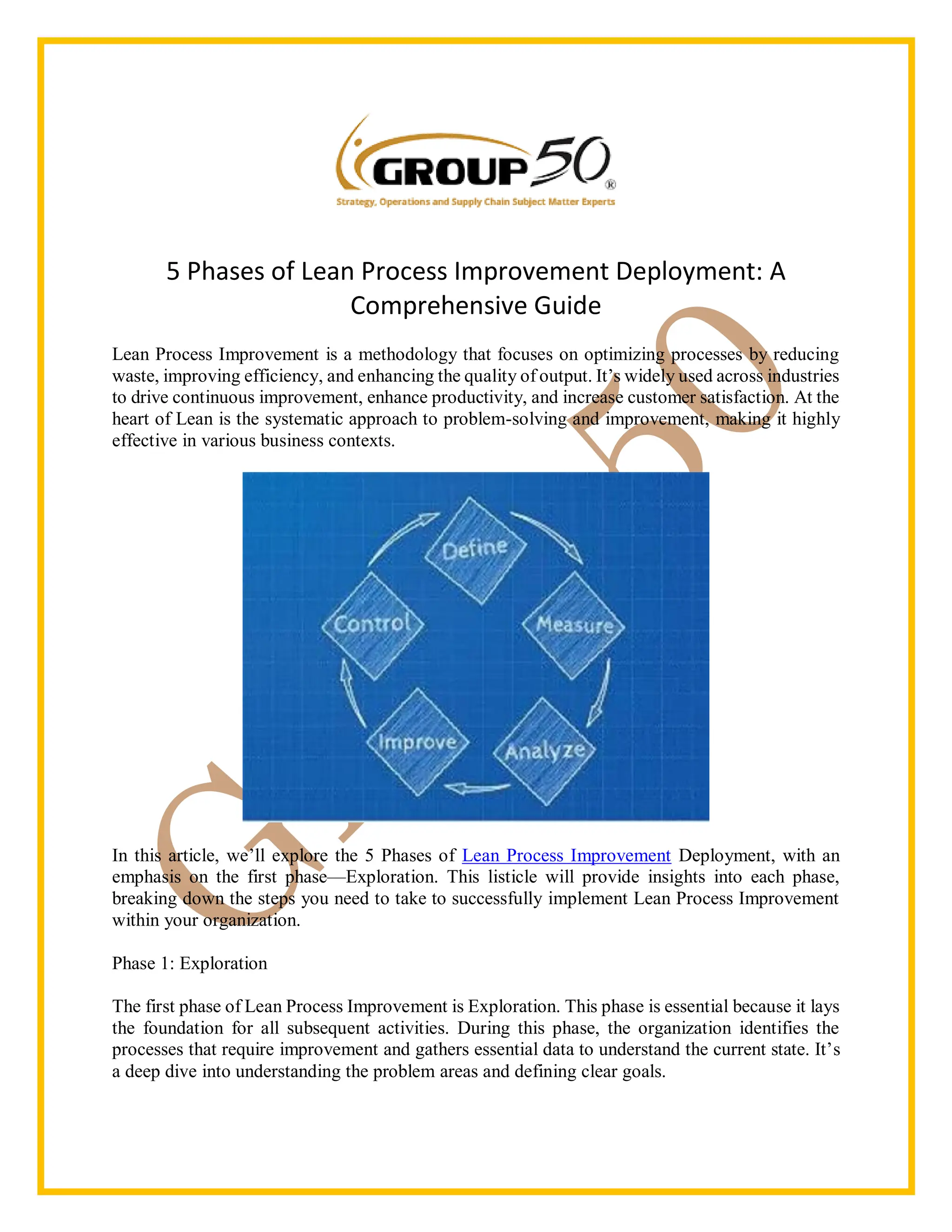 5 Phases of Lean Process Improvement Deployment: A Comprehensive Guide | PDF