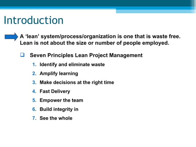Lean Project Management Sample | PPT