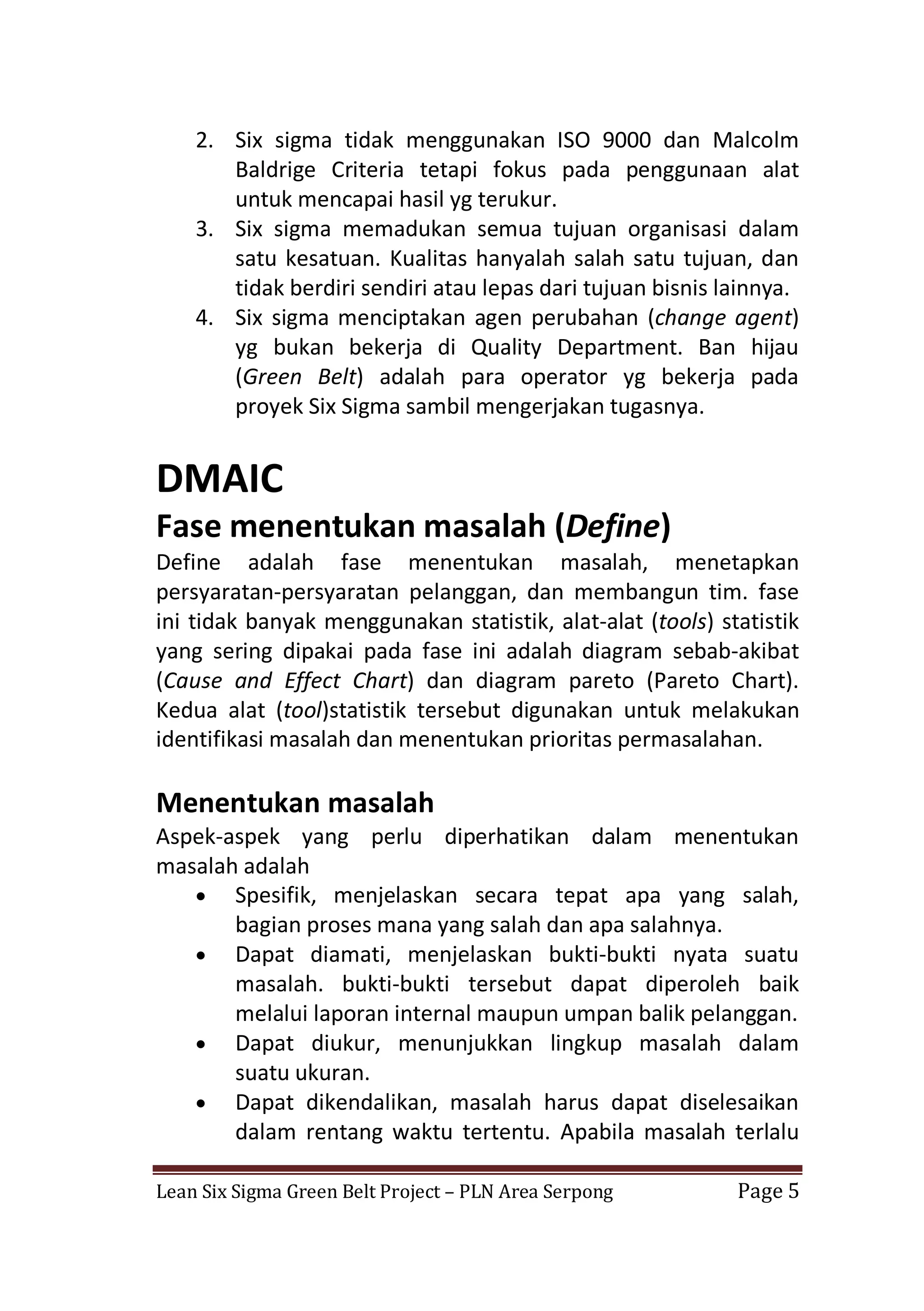 Lean six sigma green belt project at pln area serpong | PDF