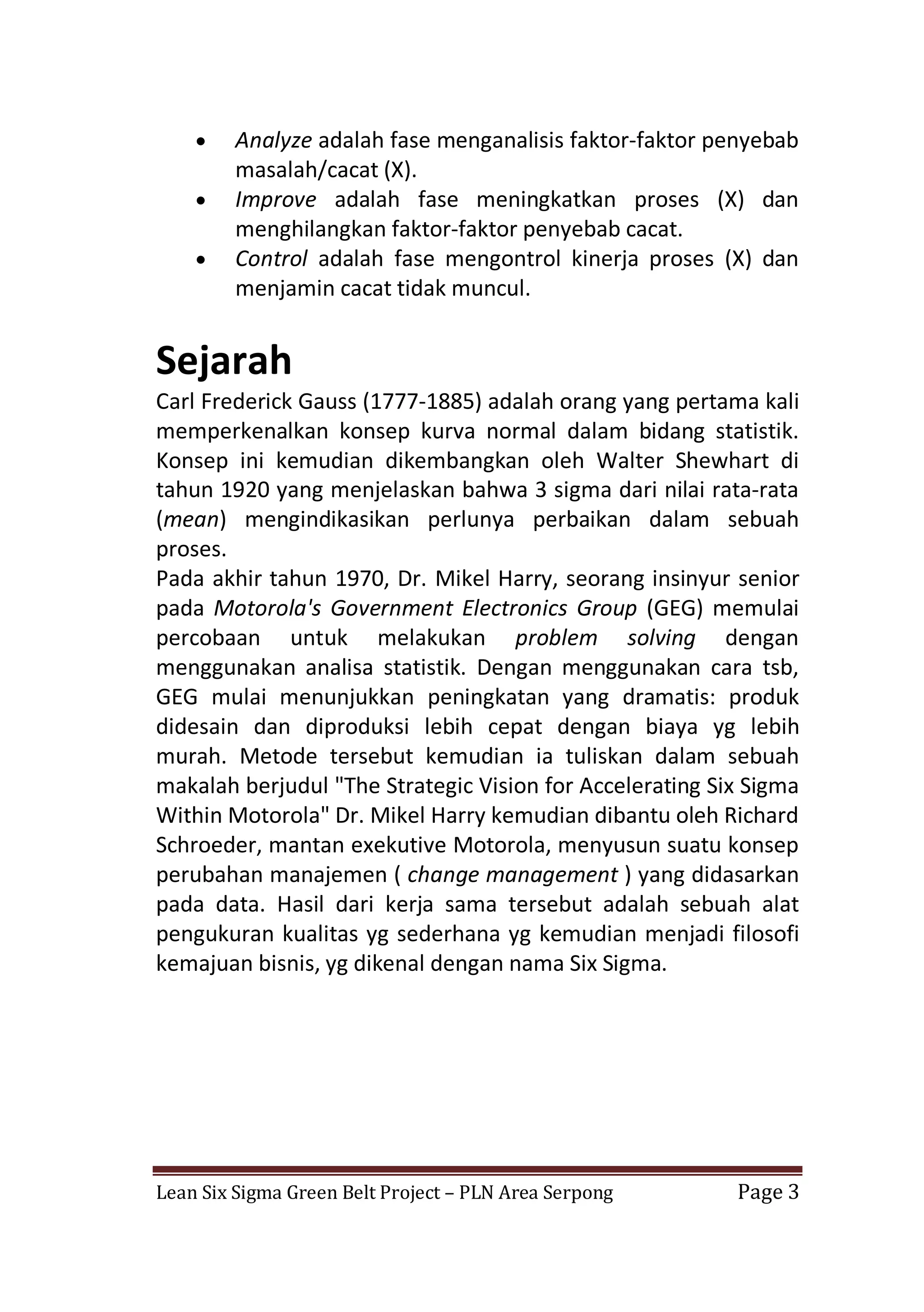 Lean six sigma green belt project at pln area serpong | PDF