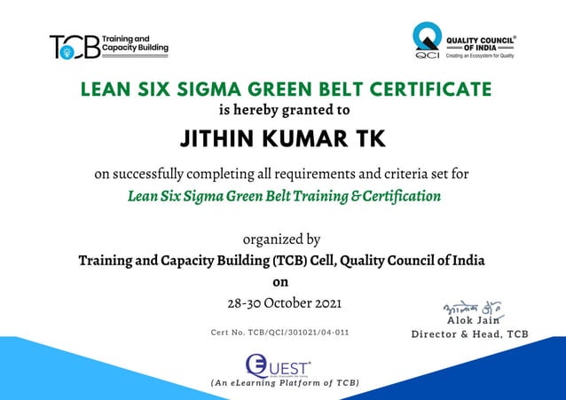 LEAN SIX SIGMA GREEN BELT CERTIFICATE | PDF