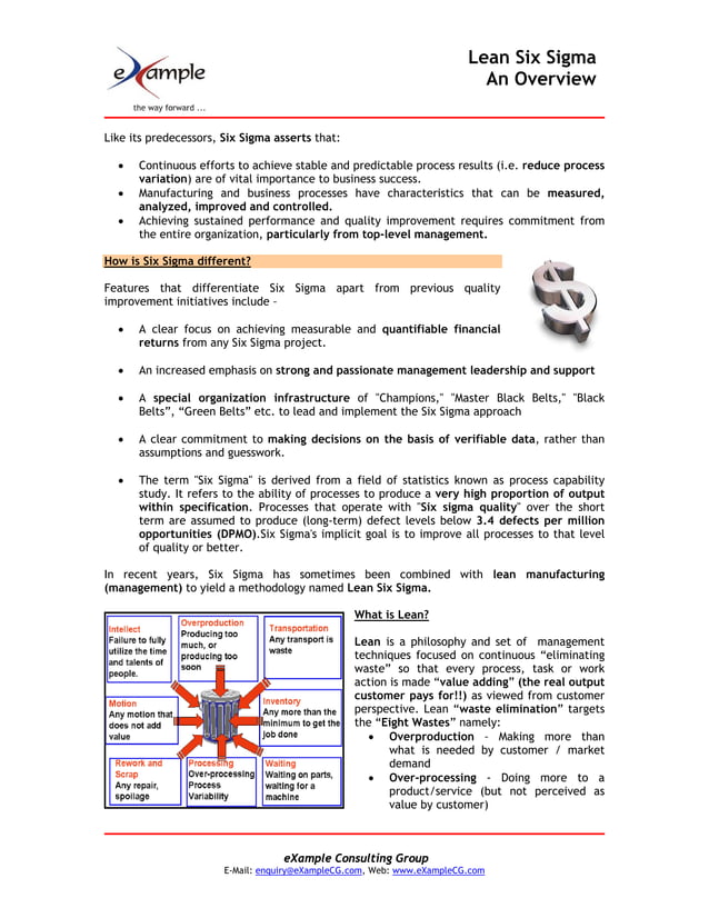 Lean Six Sigma Overview | PDF | Mechanical and Industrial Engineering Industry | Industries
