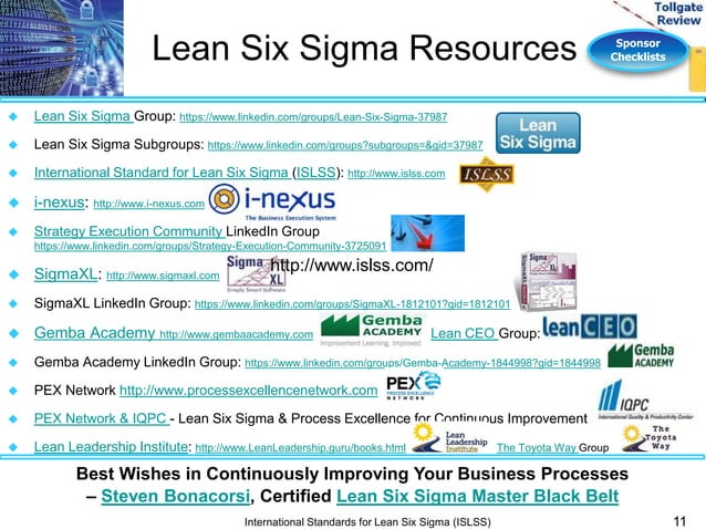 Lean six sigma tollgate checklists | PPTX