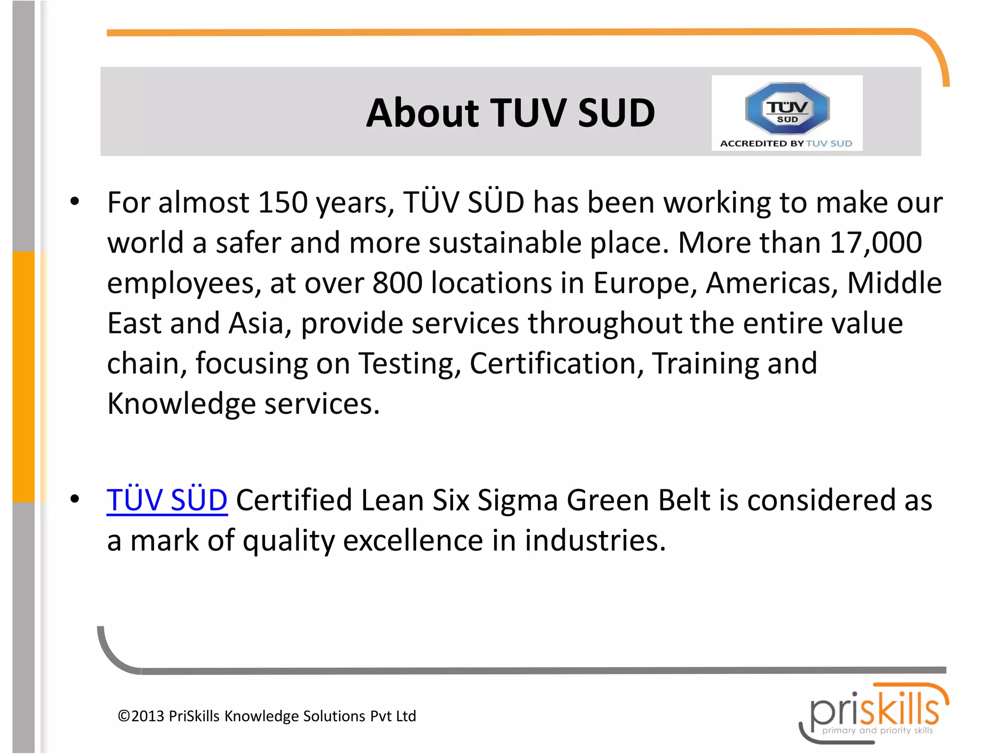 Lean six sigma training and certification from TUV SUD ( Globally recognized) | PDF