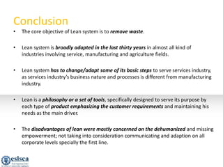 Lean system in services industry presentation ahmed adel | PPTX