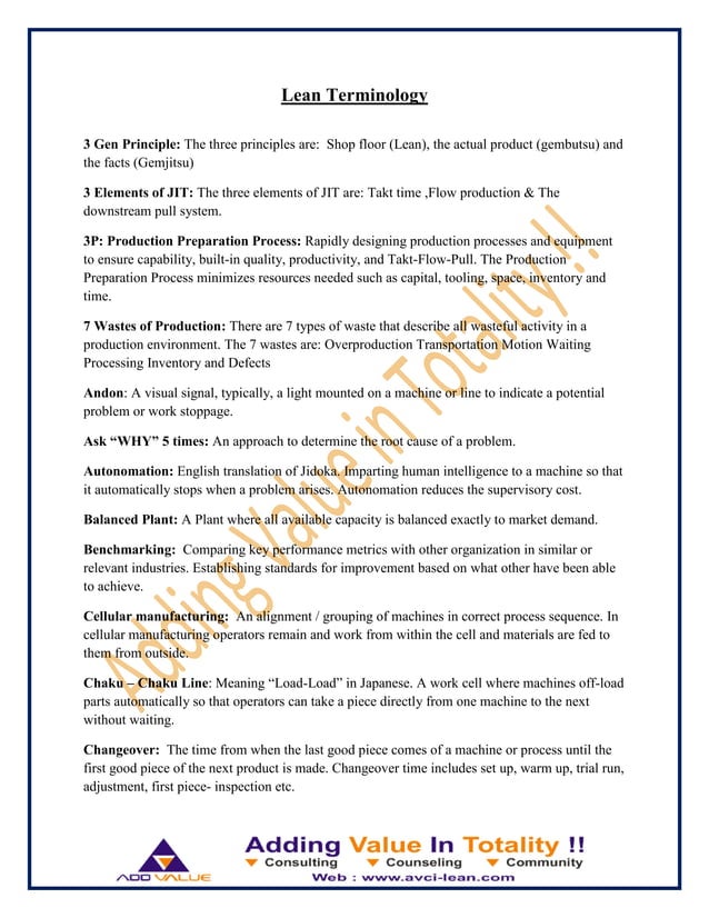 Lean Terminology | PDF