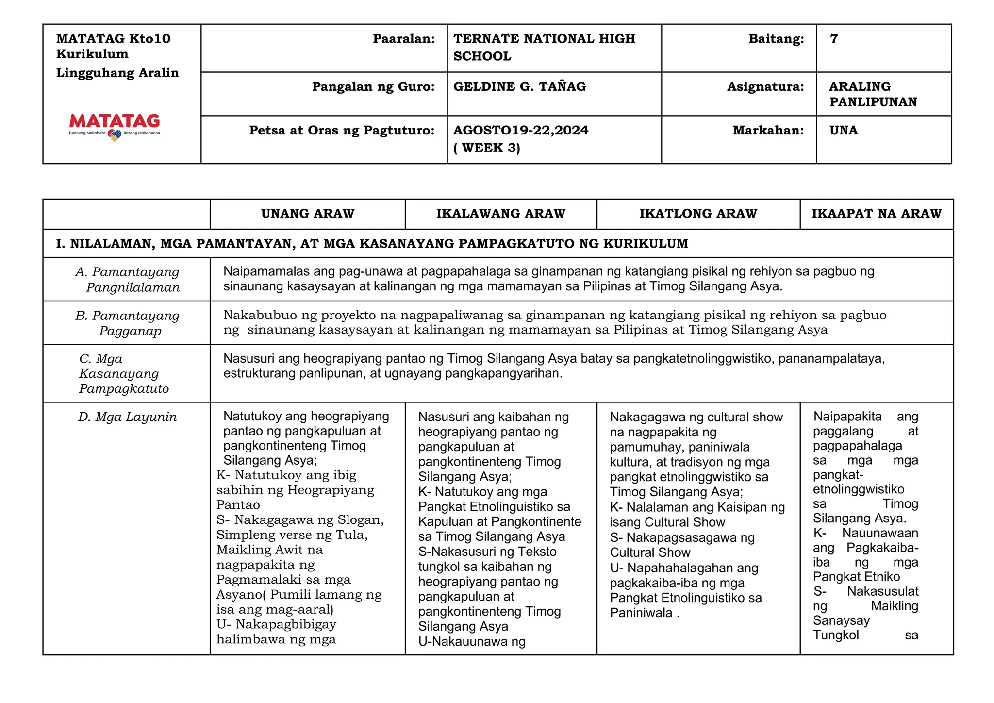 LE_AP 7_Q1_Week3.docx Araling Panlipunan g7 sample of learning exemplar ...