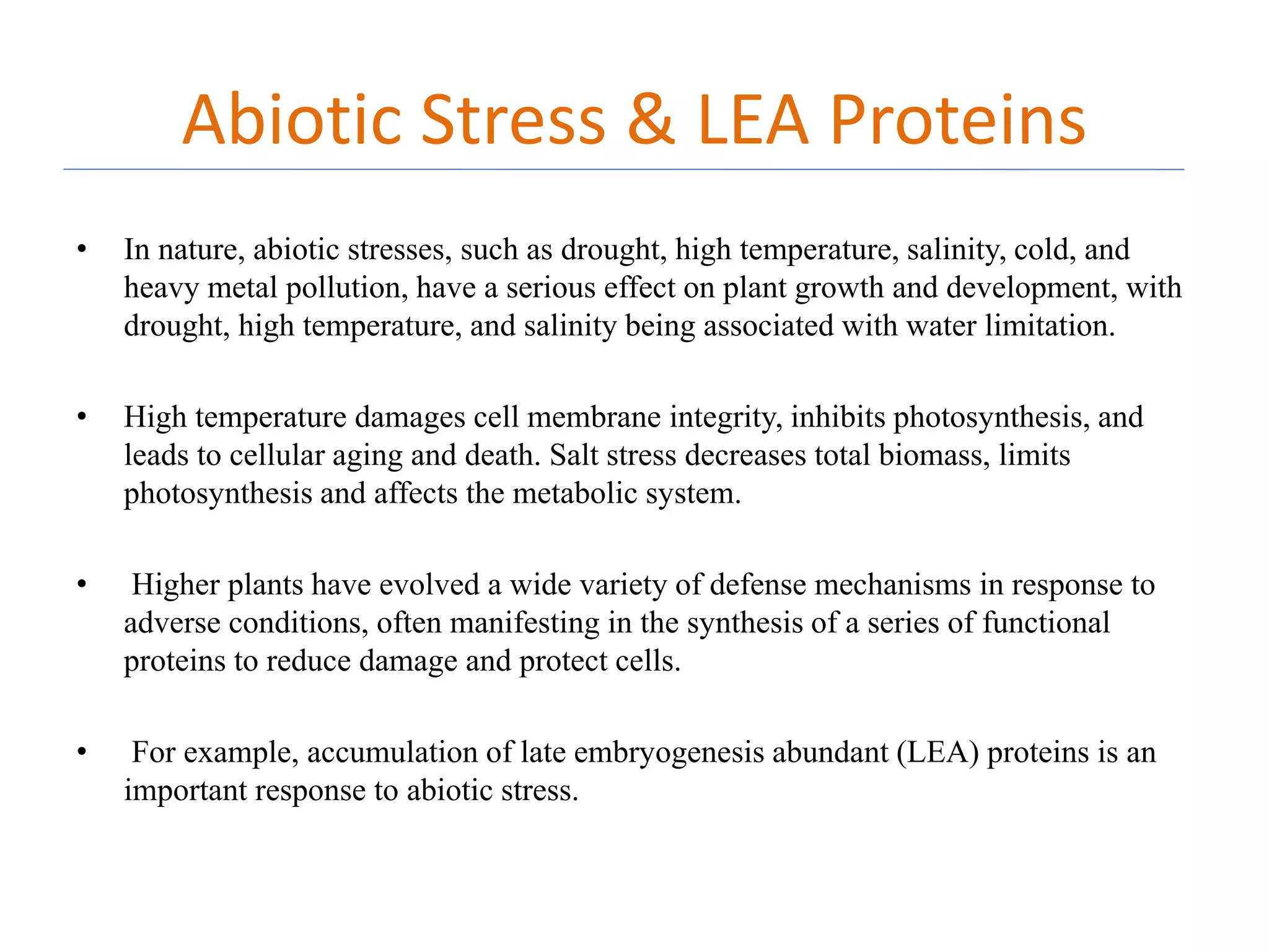 LEA(late embryogenesis abundant) protiens and heat shock | PPTX