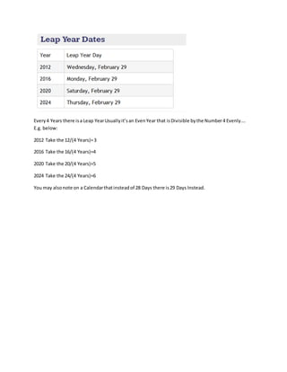 Leap year explanation | DOCX