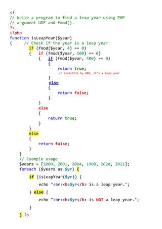 Leap Year Program in PHP for BCA students | PDF