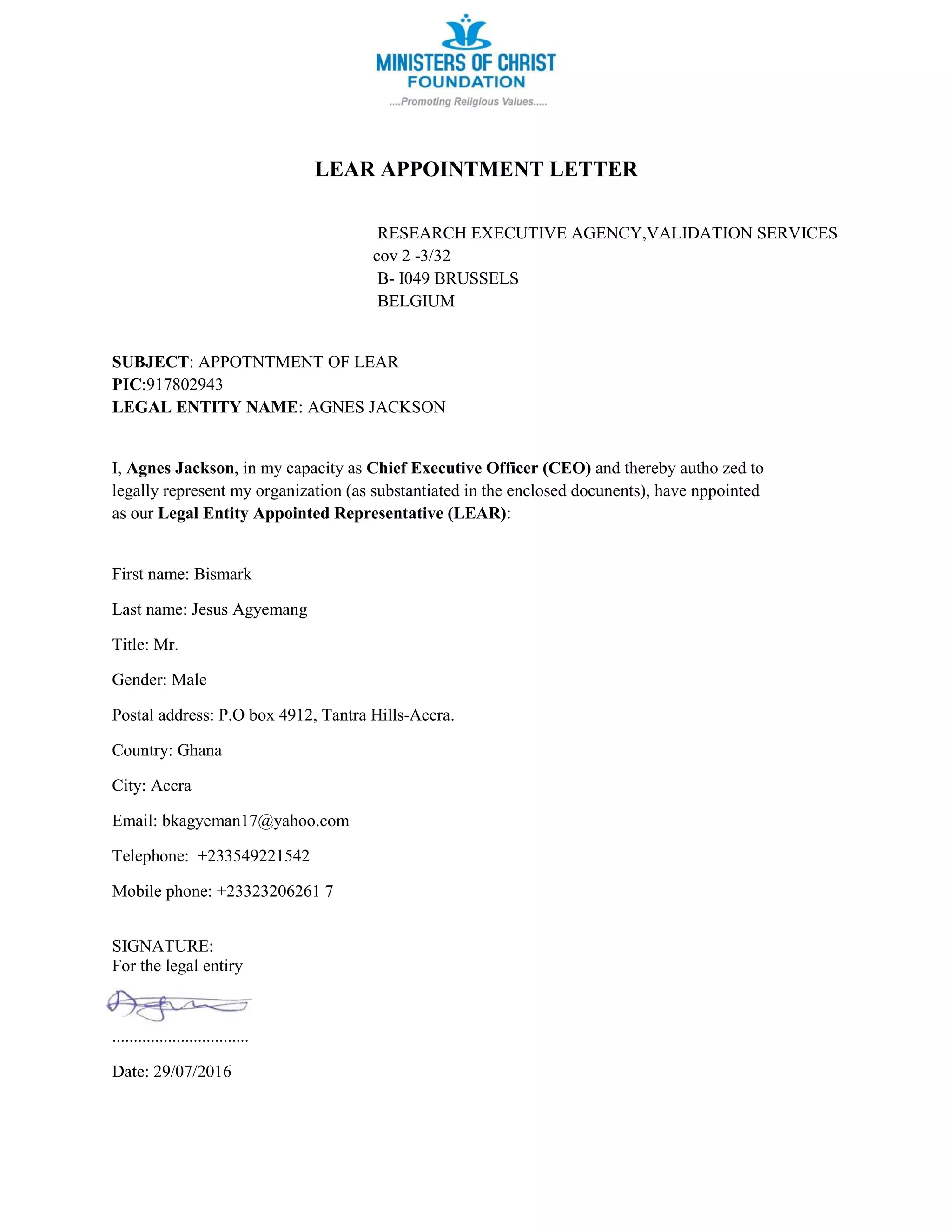 Lear appointment letter | PDF | Law
