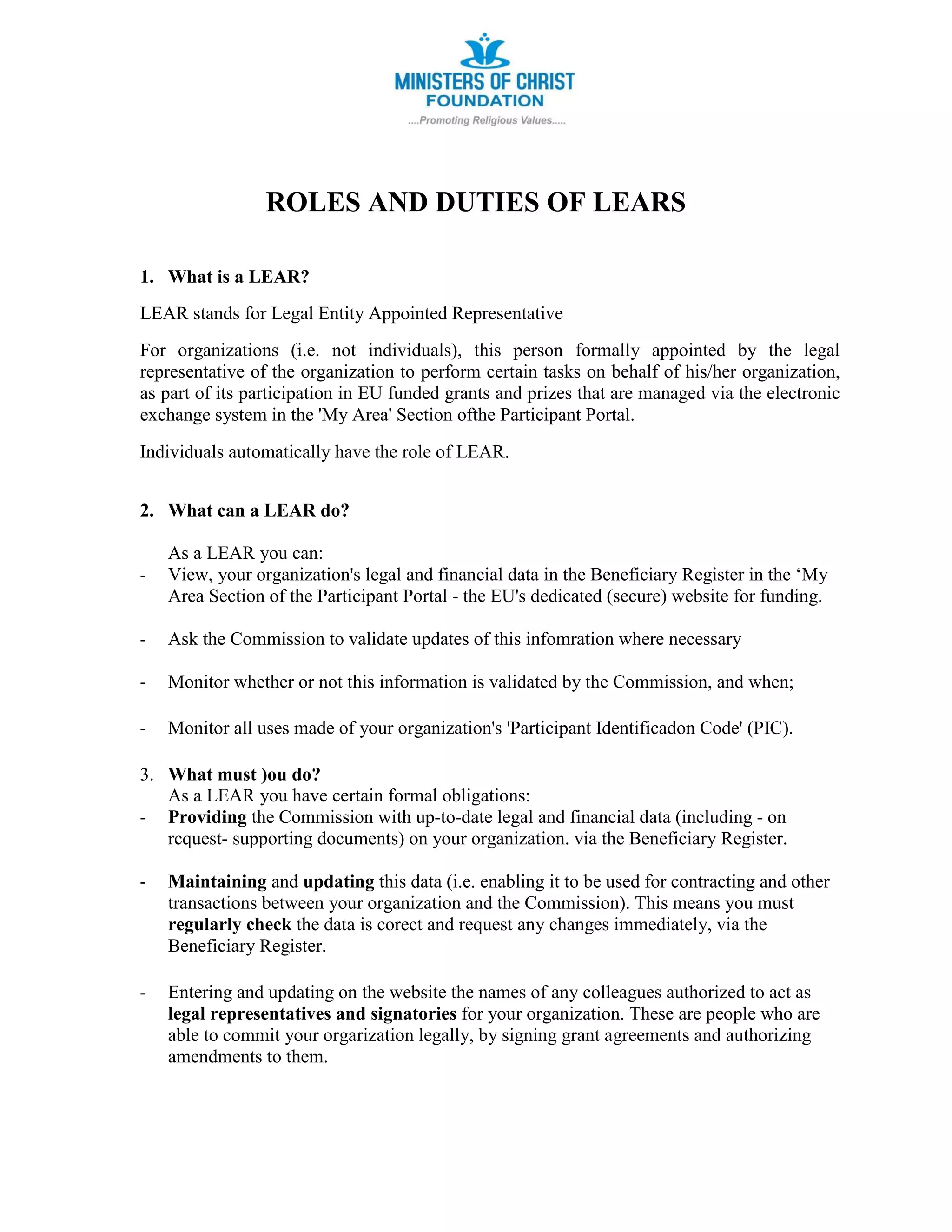Lear appointment letter | PDF