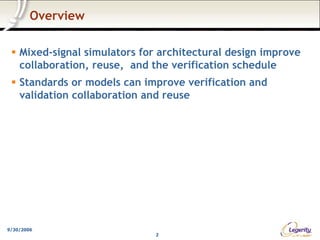 Reuse and Collaboration Opportunities in AMS Design and Verification | PPT
