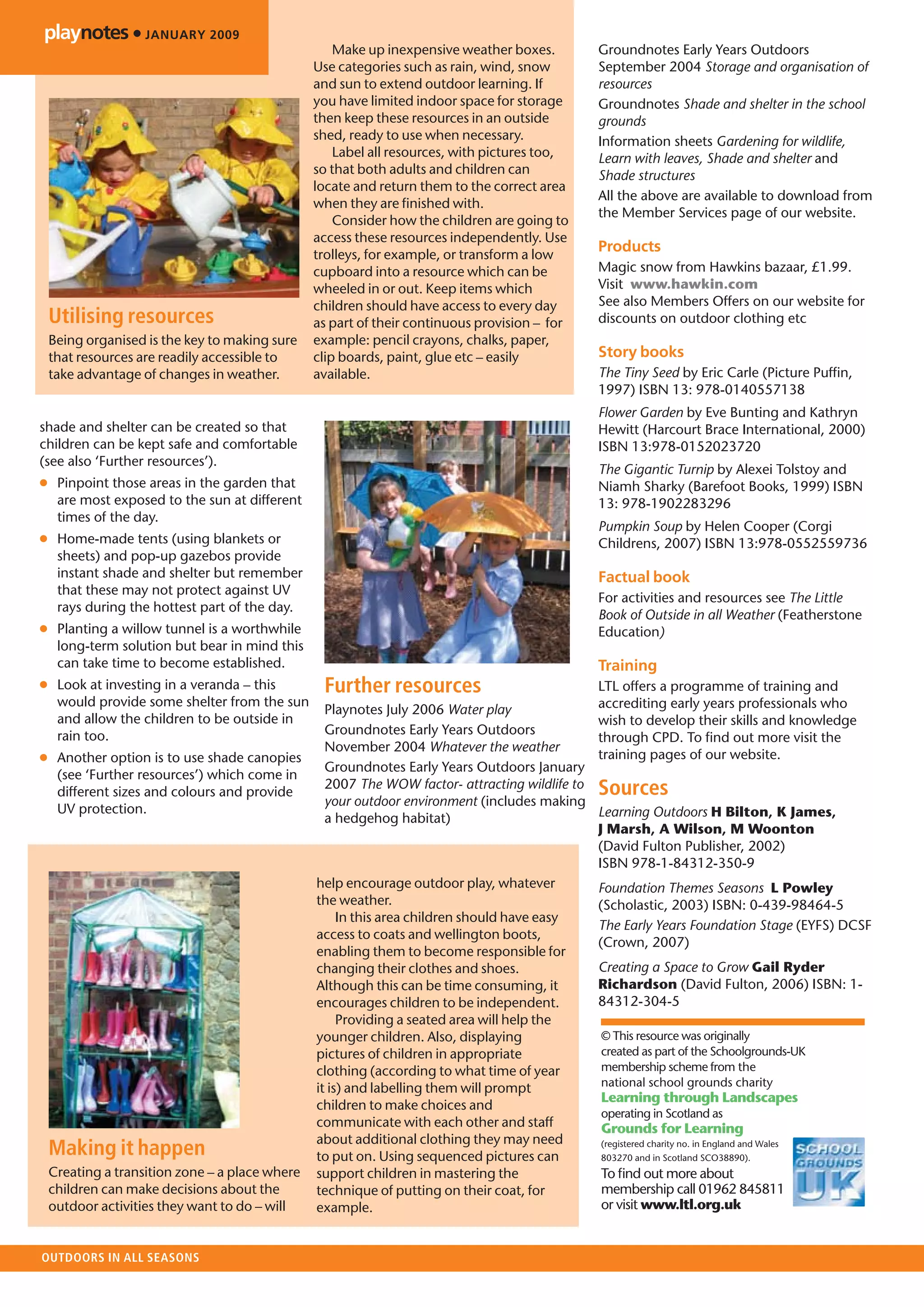 Outdoors in all Seasons: Early Years Outdoors Learning | PDF