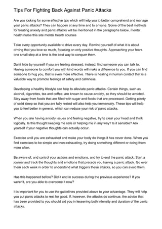 Tips For Fighting Back Against Panic Attacks