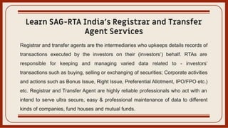 Registrar and Transfer Agent Services from SAG-RTA India | PDF