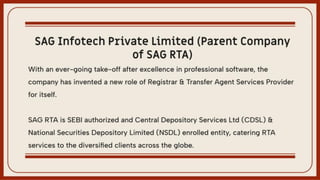Registrar and Transfer Agent Services from SAG-RTA India | PDF