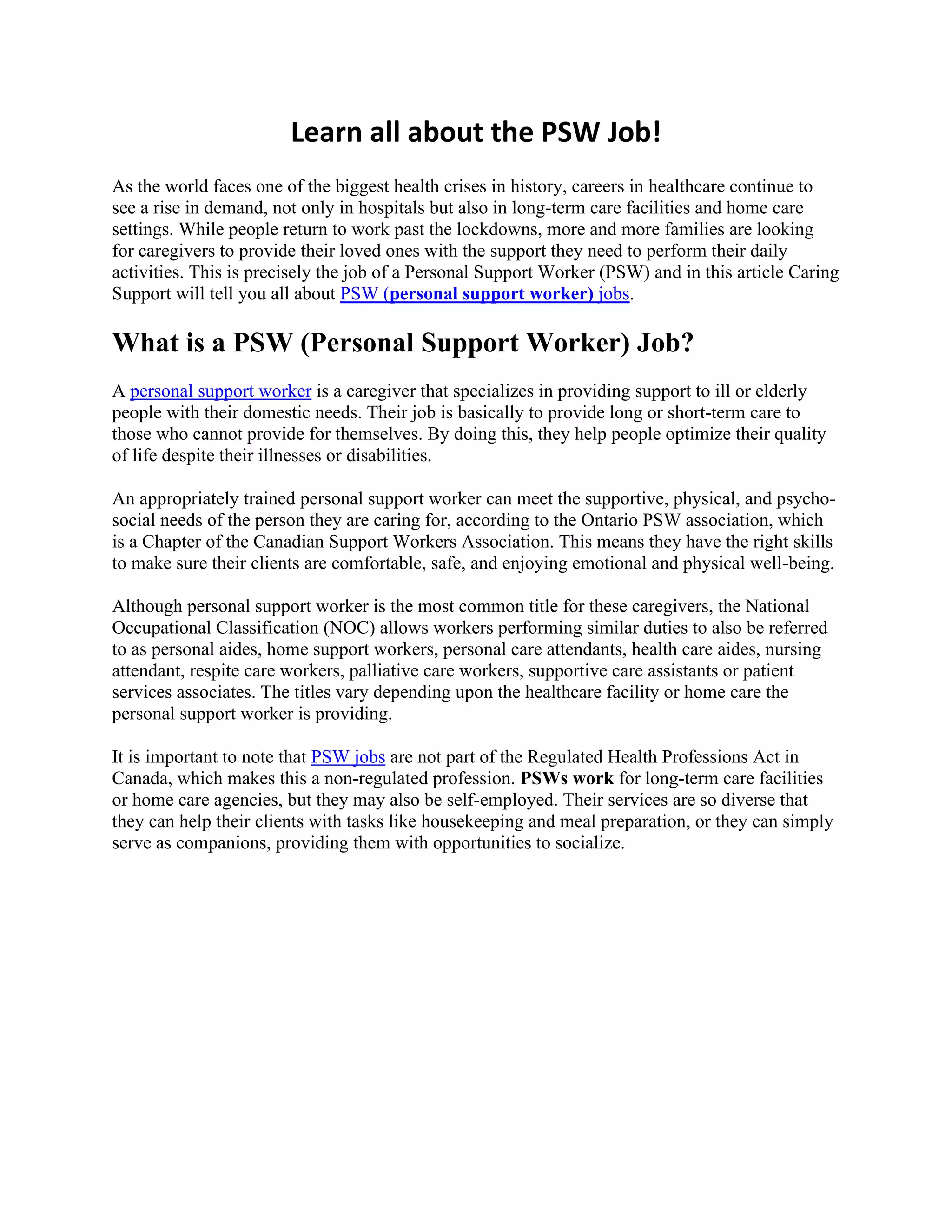 Learn all about the psw job | PDF