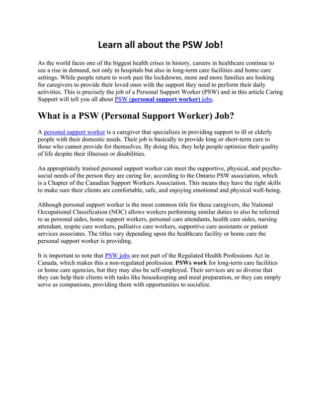 Learn all about the psw job | PDF