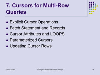 Oracle Database 11g: Learn and Master PL/SQL | Course Outline | PPT