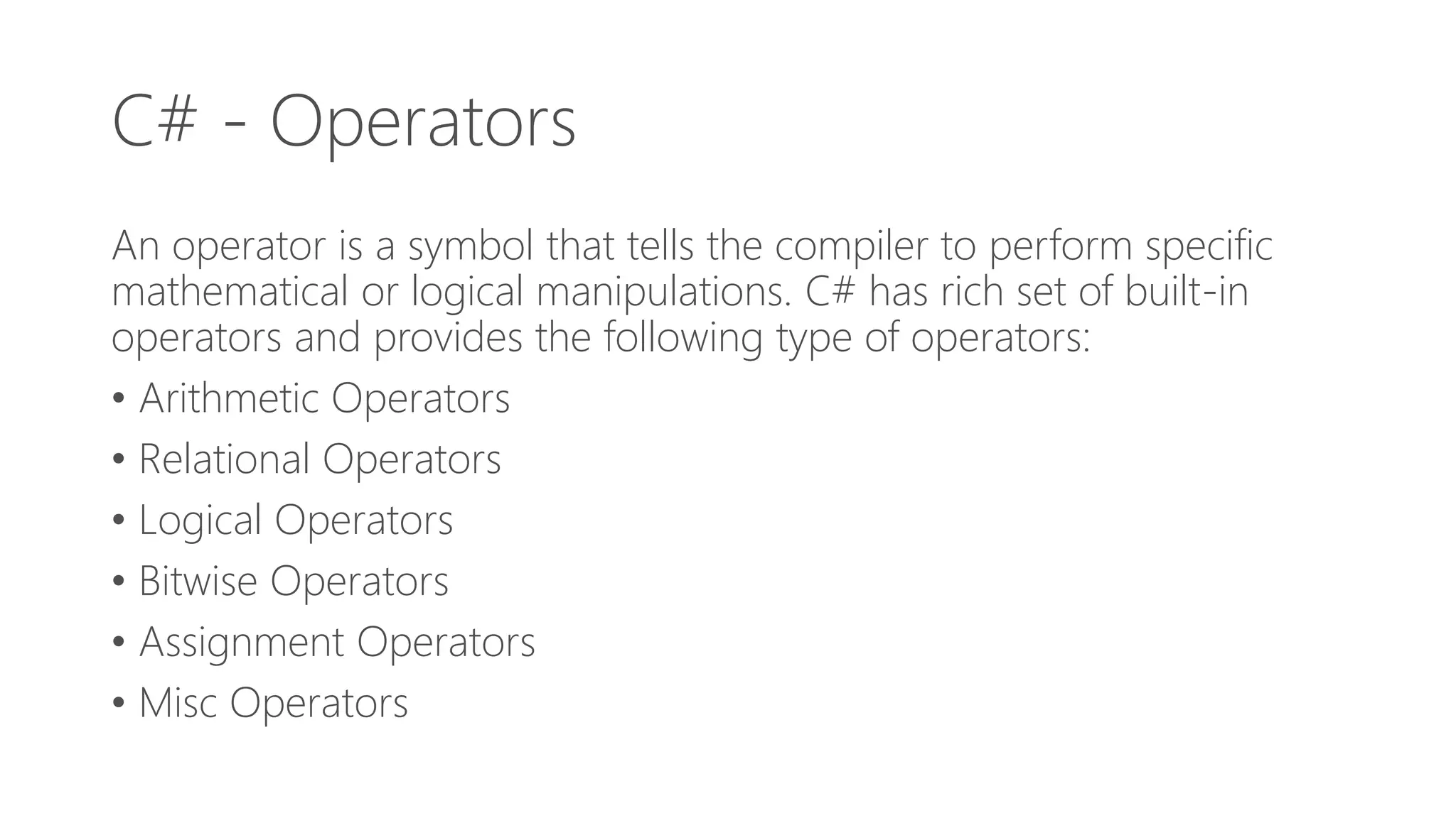 Learn C Programming Operators Ppt 