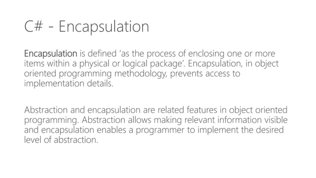 Learn C# Programming - Encapsulation & Methods | PPT