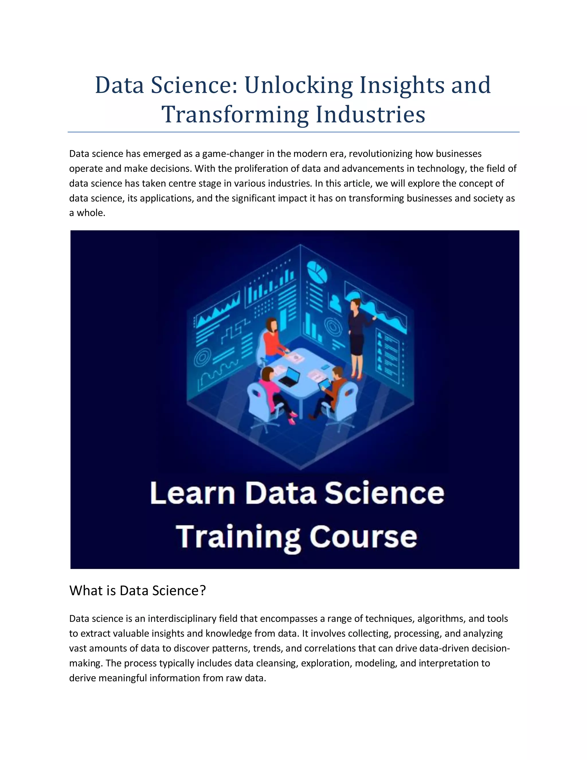 Data Science: Unlocking Insights and Transforming Industries | PDF | Databases | Computer ...