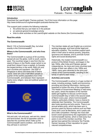 Learnenglish podcasts-themes-commonwealth-support-pack | PDF