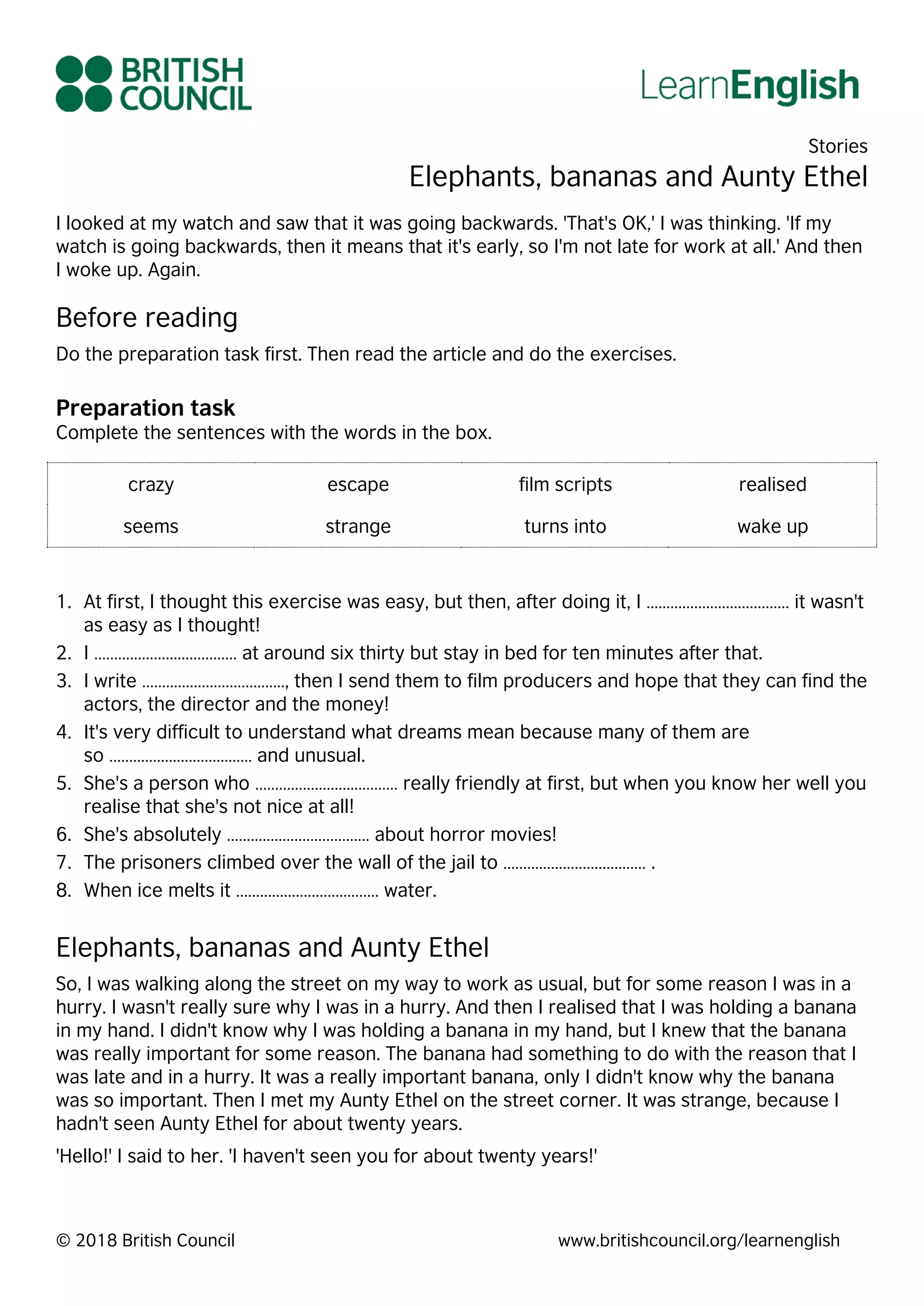 Learn english stories-elephants-bananas-aunty-ethel | PDF