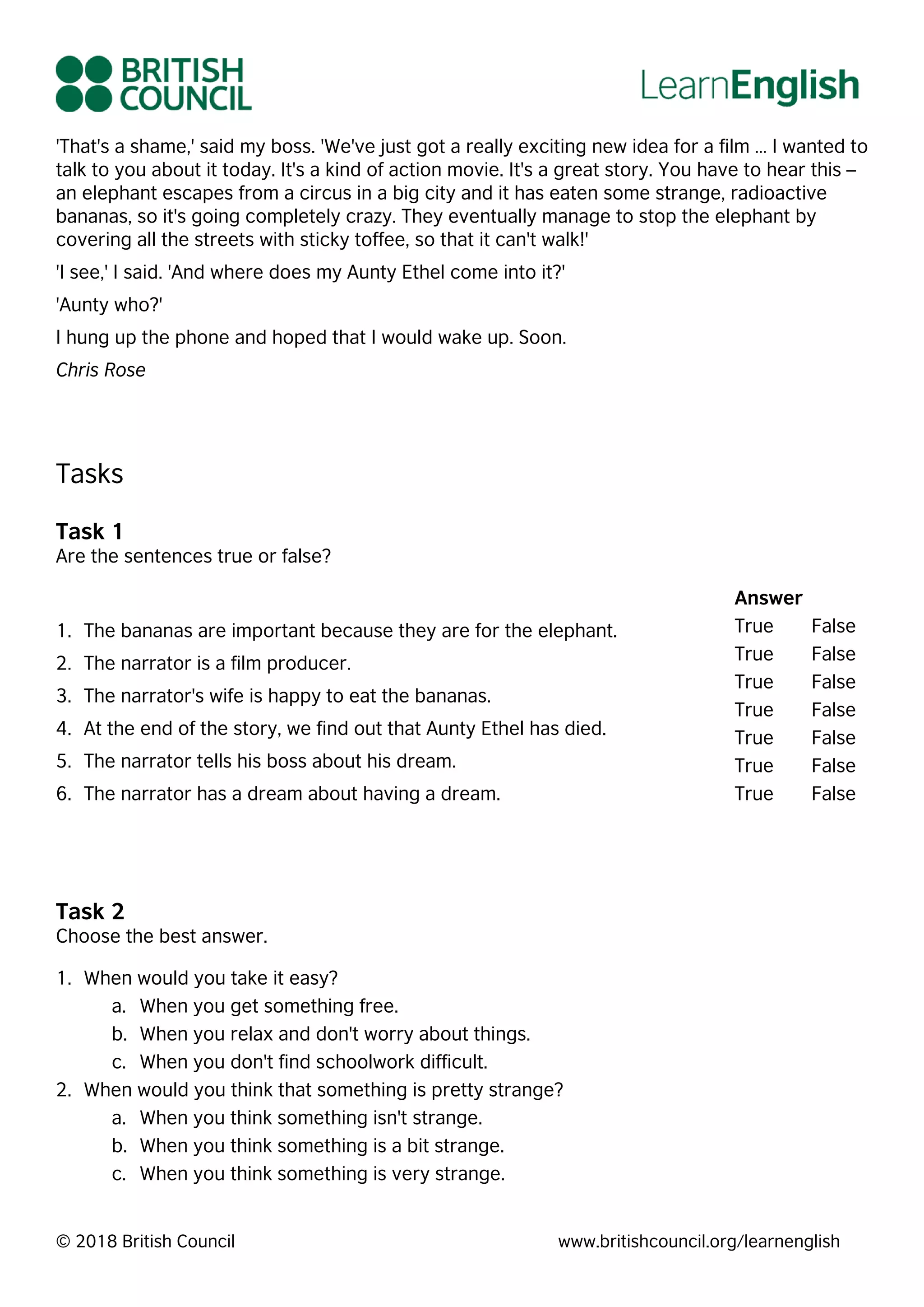 Learn english stories-elephants-bananas-aunty-ethel | PDF