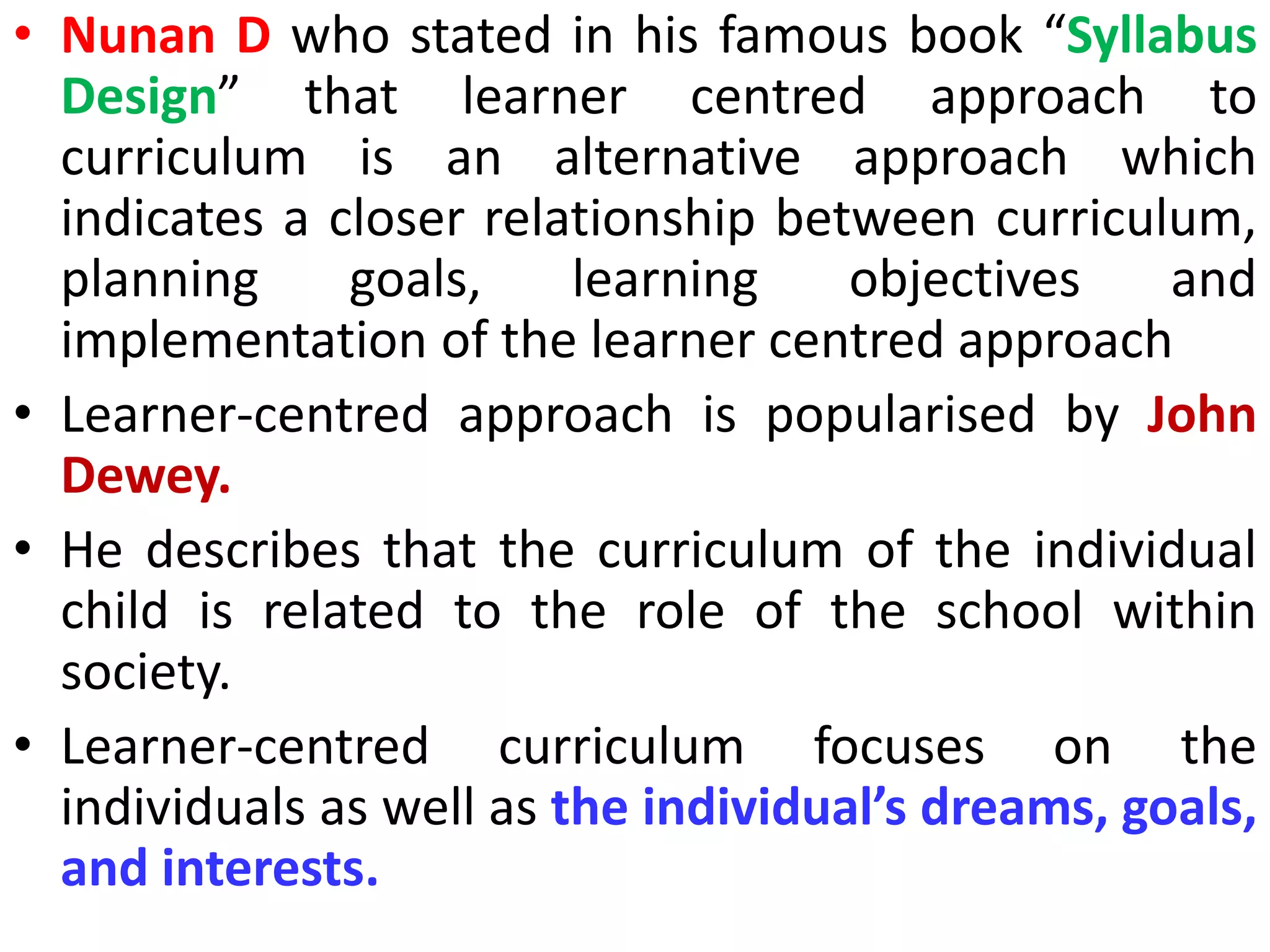 Learner centred curriculum | PPTX