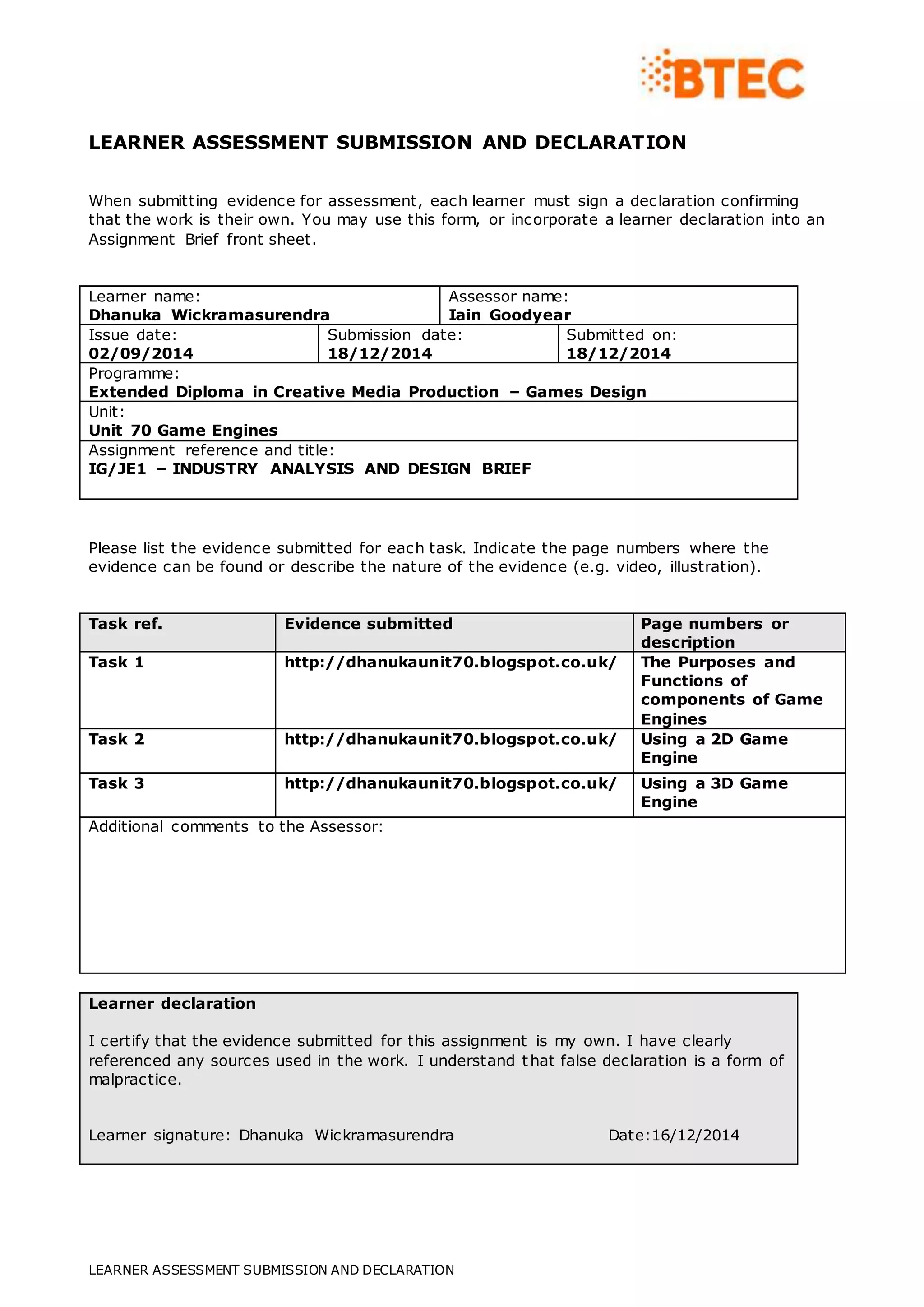 Learner assessment submission declaration | DOCX