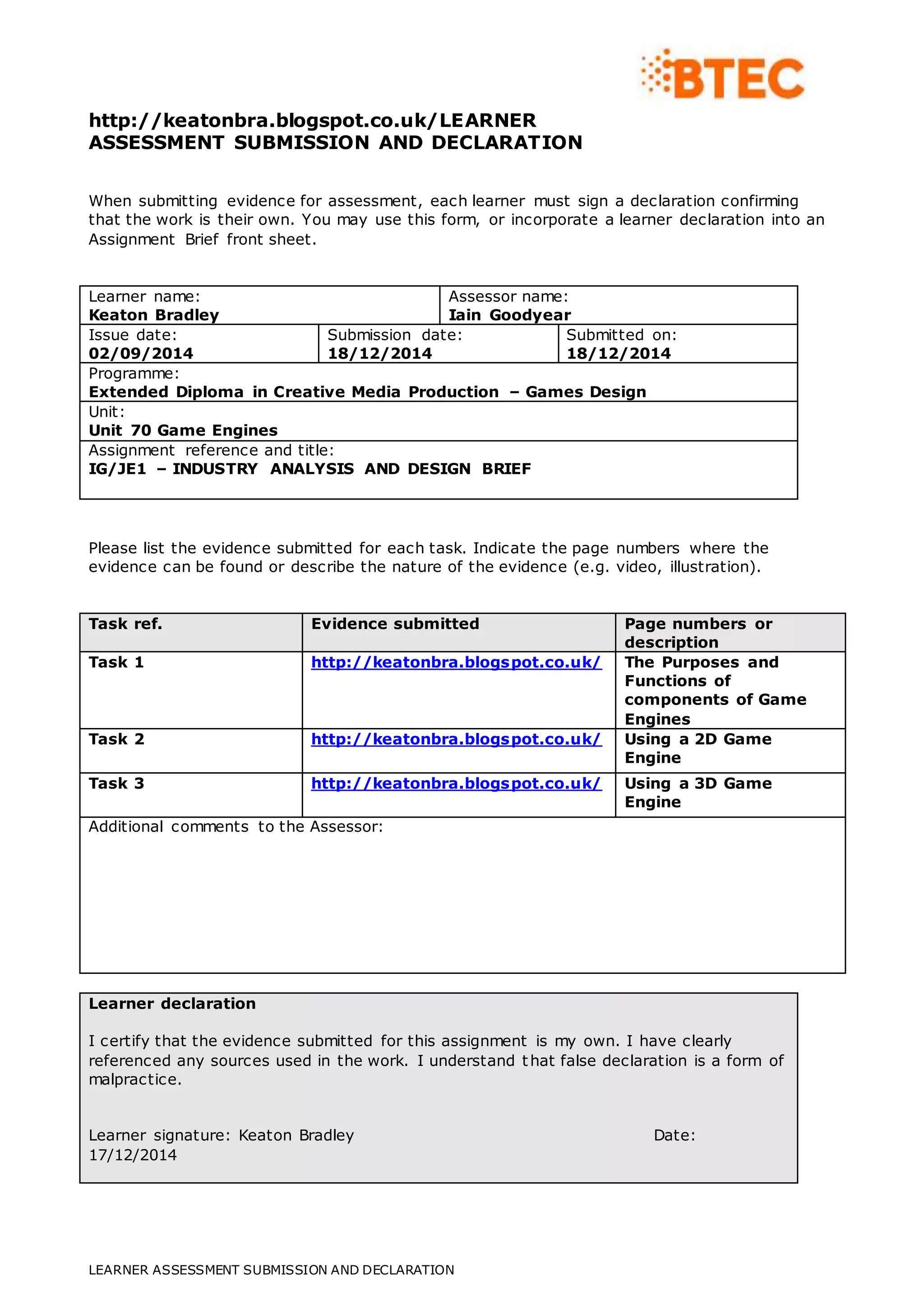 Learner assessment submission declaration | PDF